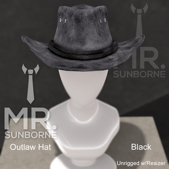 Second Life Marketplace - MR. Sunborne Outlaw Hat (Black)